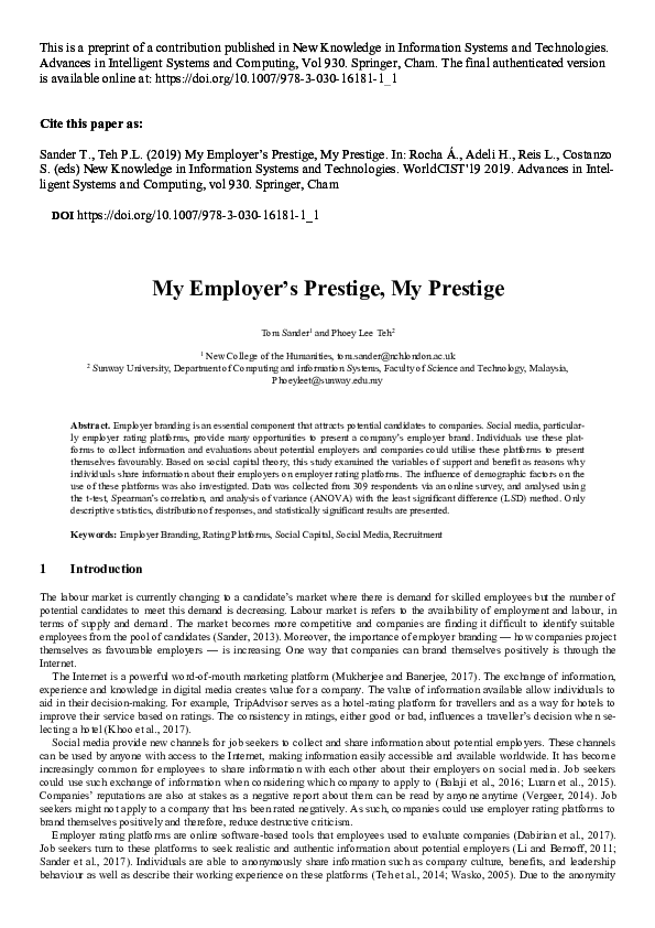 (PDF) My Employer's Prestige, My Prestige