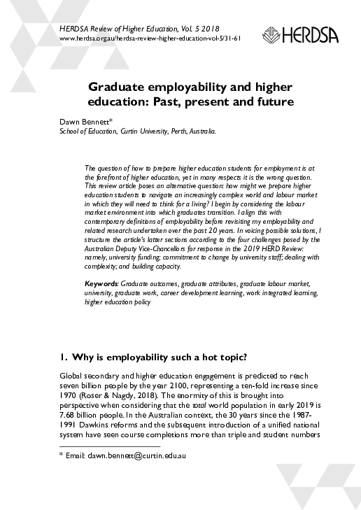 (PDF) Graduate employability and higher education: Past, present and future