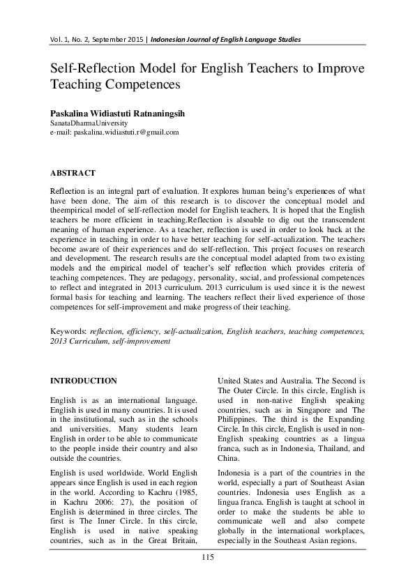 (PDF) Journal Article: Self-Reflection Model for English Teachers to ...