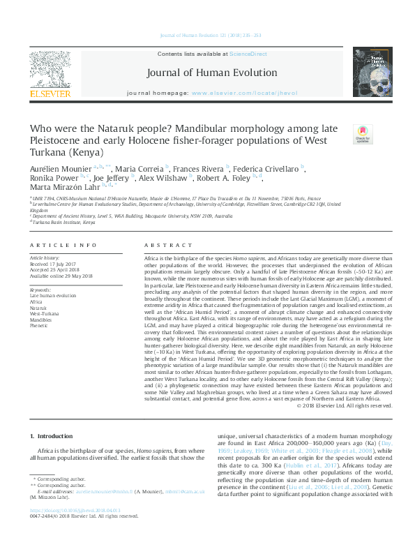 (PDF) Who were the Nataruk people? Mandibular morphology among late ...