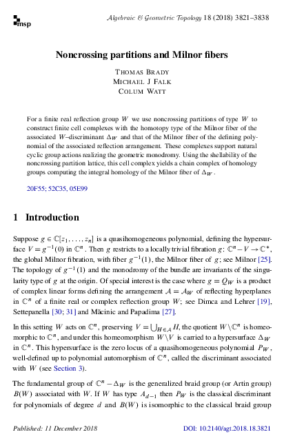 (PDF) Noncrossing partitions and Milnor fibers