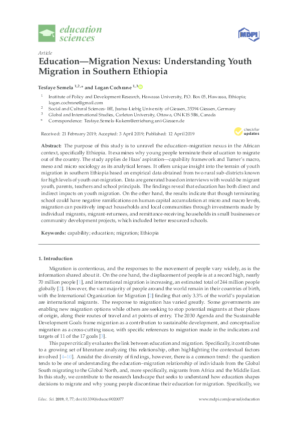 (PDF) Education-Migration Nexus: Understanding Youth Migration in Southern Ethiopia