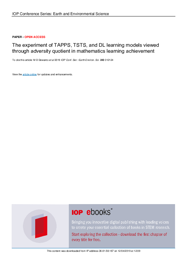 (PDF) The experiment of TAPPS, TSTS, and DL learning models viewed ...