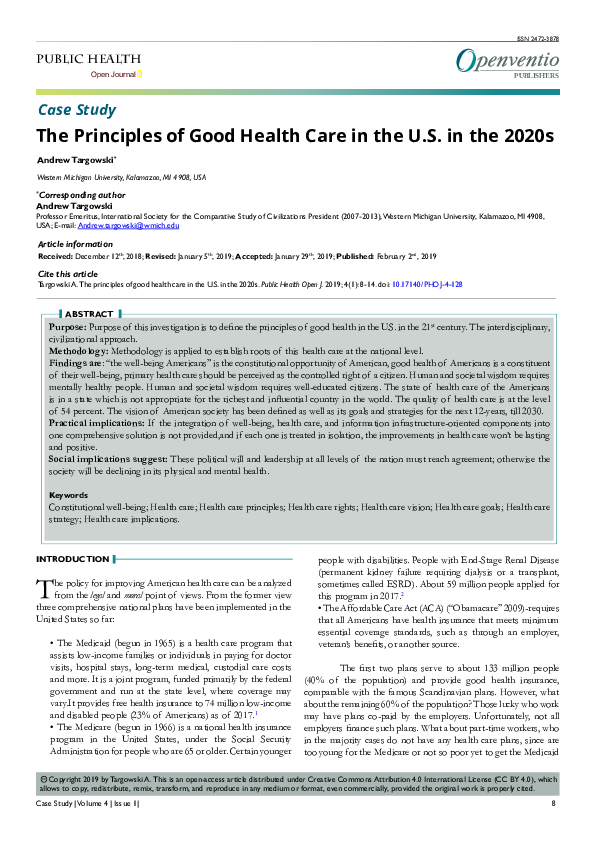 (PDF) The Principles of Good Health Care in the U.S. in the 2020s ...