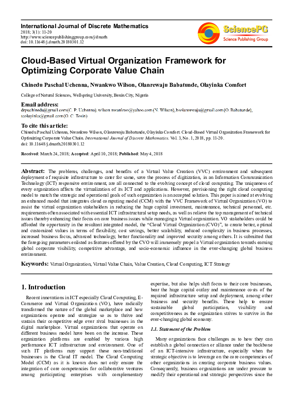 (PDF) Cloud-Based Virtual Organization Framework for Optimizing Corporate Value Chain