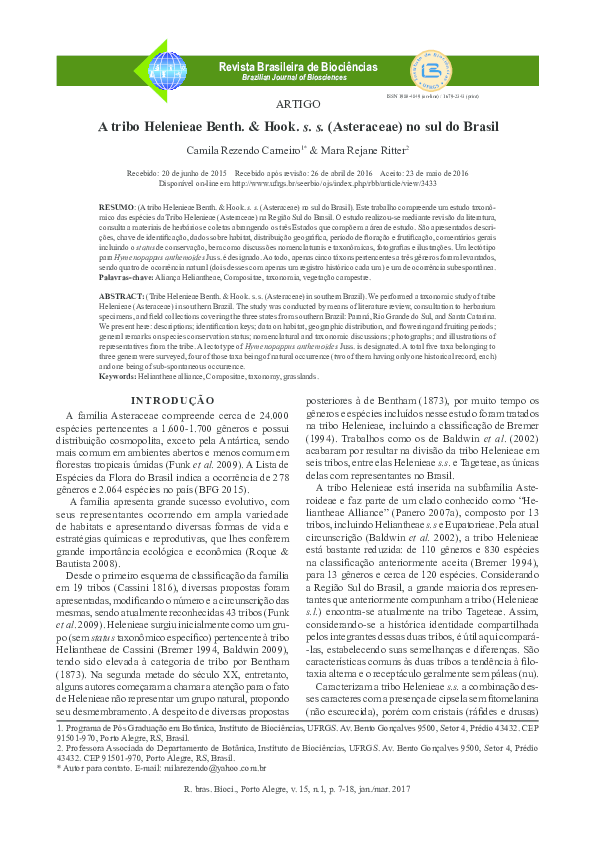 (PDF) A tribo Helenieae Benth. & Hook. s. s. (Asteraceae) no sul do Brasil