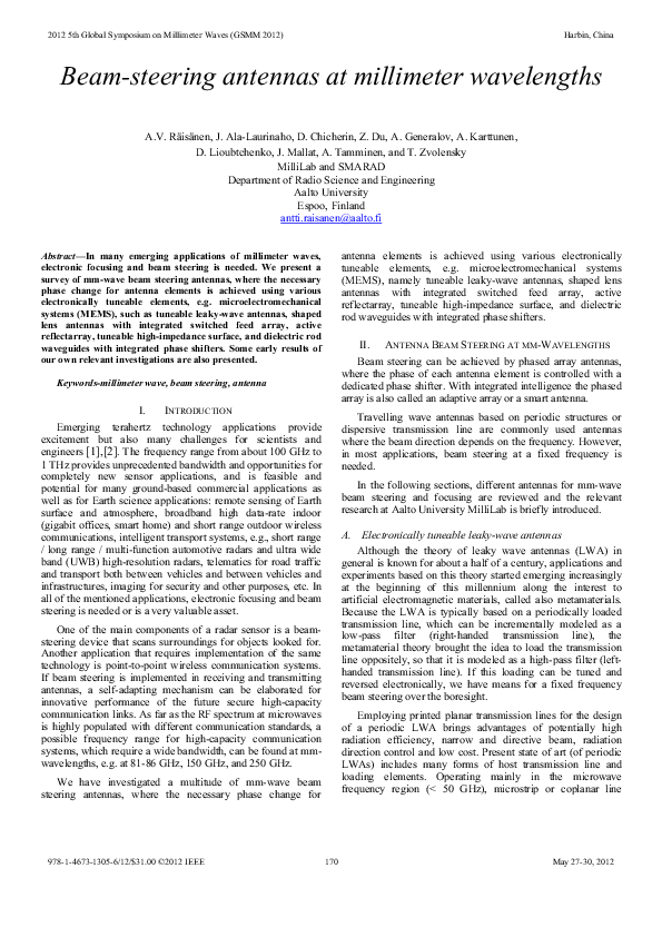 (PDF) Beam-steering antennas at millimeter wavelengths