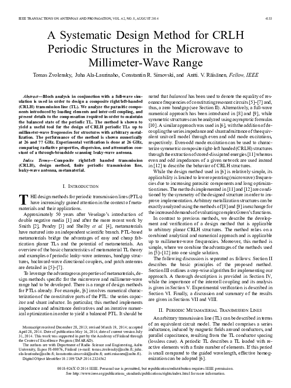 (PDF) A Systematic Design Method for CRLH Periodic Structures in the ...