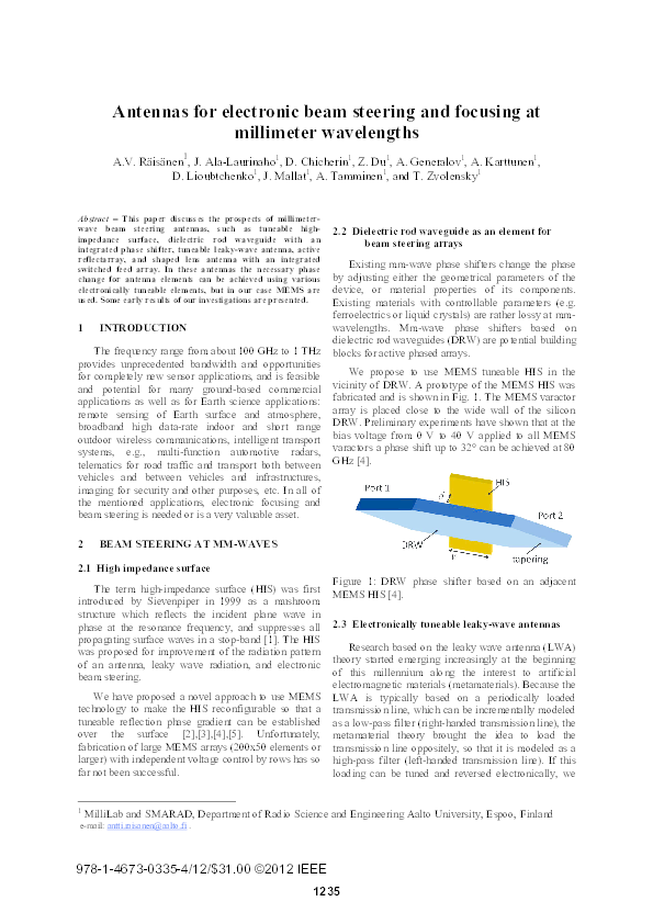 (PDF) Antennas for electronic beam steering and focusing at millimeter ...
