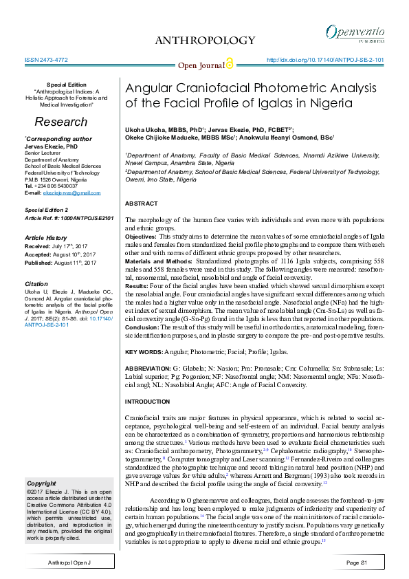 (PDF) Angular Craniofacial Photometric Analysis of the Facial Profile ...