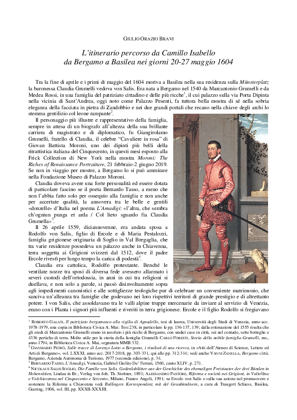 (PDF) L'itinerario percorso da Camillo Isabello da Bergamo a Basilea ...