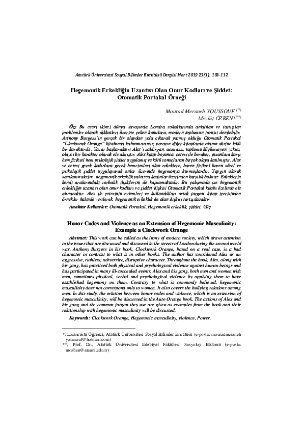 (PDF) Hegemonik Erkekliğin Uzantısı Olan Onur Kodları ve Şiddet ...