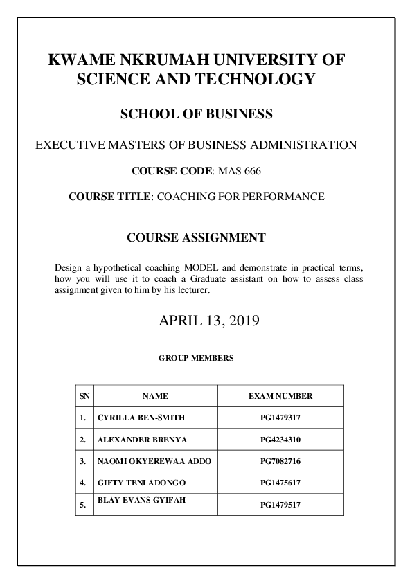 (DOC) COACHING ASSIGNMENT