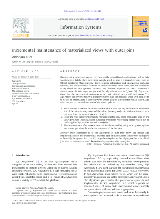 (PDF) Incremental maintenance of materialized views with outerjoins