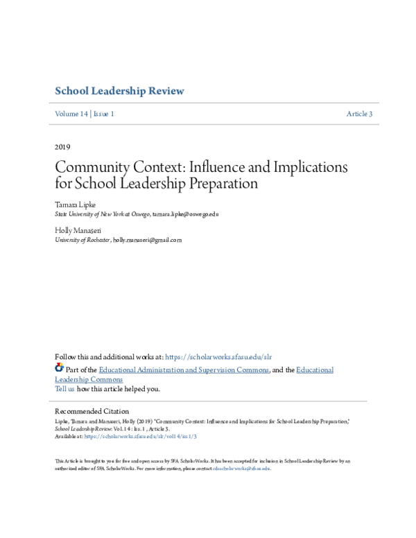 (PDF) Community Context: Influence and Implications for School ...