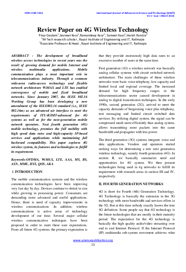 (PDF) Review Paper on 4G Wireless Technology