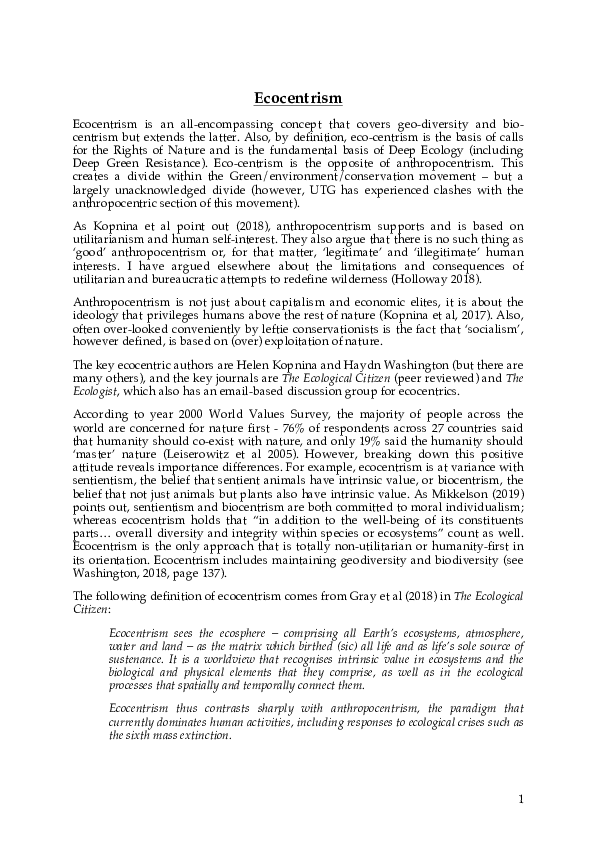 (PDF) Ecocentrism (updated version)