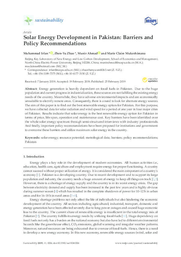 (PDF) Solar Energy Development in Pakistan: Barriers and Policy ...