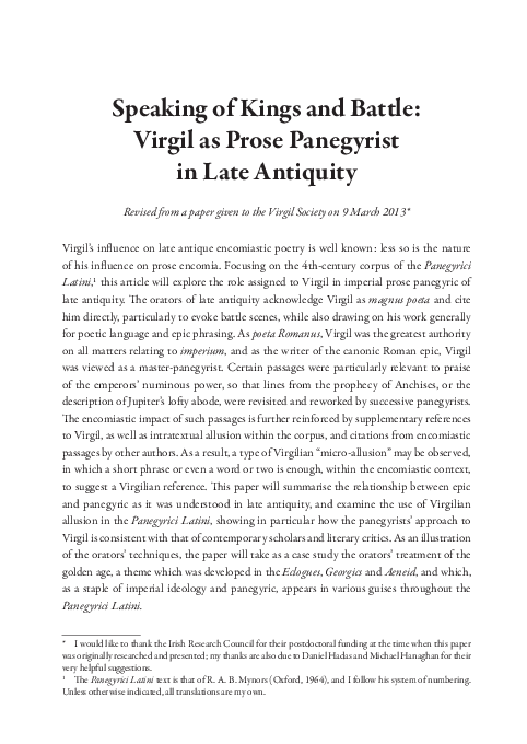 (PDF) Speaking of Kings and Battle: Virgil as Prose Panegyrist in Late ...