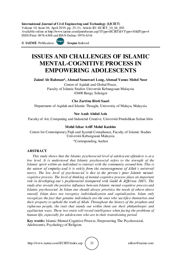 (PDF) ISSUES AND CHALLENGES OF ISLAMIC MENTAL-COGNITIVE PROCESS IN ...
