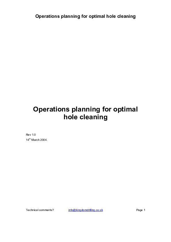 Pdf Operations Planning For Optimal Hole Cleaning Operations Planning