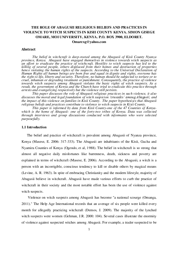 (PDF) THE ROLE OF ABAGUSII RELIGIOUS BELIEFS AND PRACTICES IN VIOLENCE ...