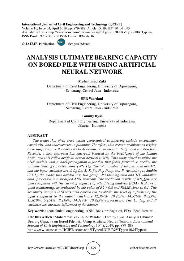 (PDF) Analysis Ultimate Bearing Capacity on Bored Pile with Using Artificial Neural Network