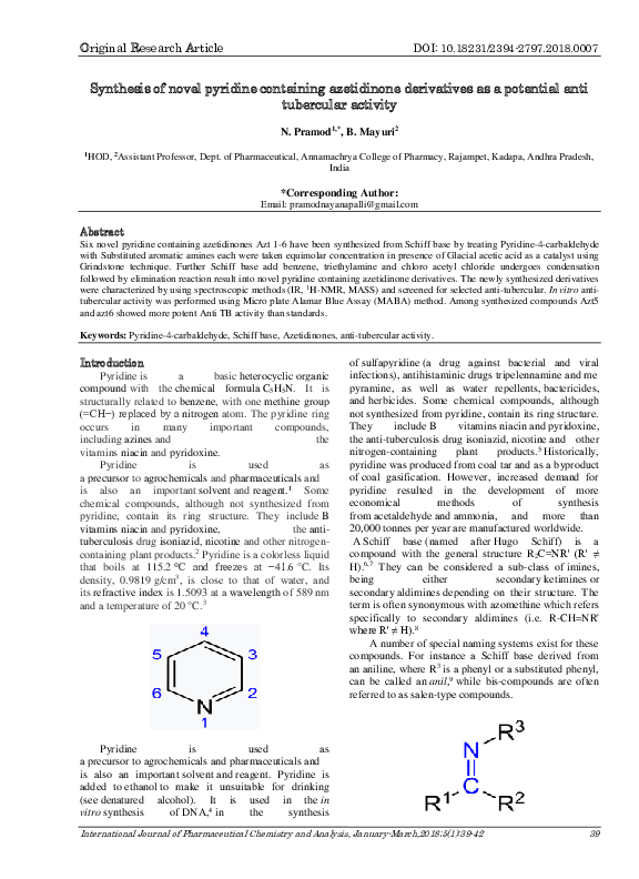(PDF) Synthesis of novel pyridine containing azetidinone derivatives as a potential anti ...