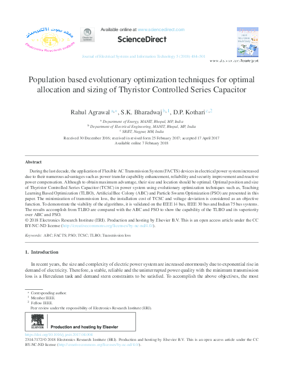 (PDF) Population based evolutionary optimization techniques for ...