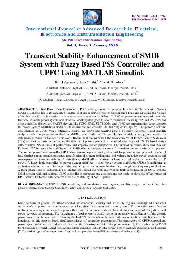 (PDF) Transient Stability Enhancement of SMIB System with Fuzzy Based PSS Controller and UPFC ...