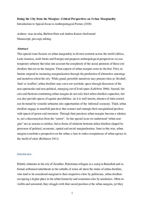 (PDF) Doing the City from the Margins: Critical Perspectives on Urban ...