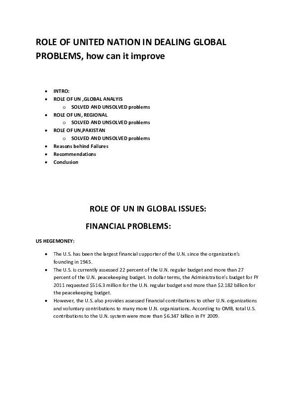 (DOC) Role of UN in global problems