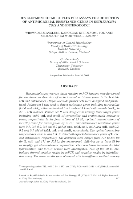 (PDF) Development of Multiplex PCR Assays for Detection of ...