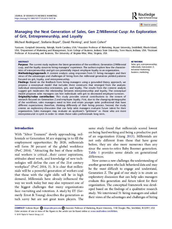 (PDF) Managing the Next Generation of Sales, Gen Z/Millennial Cusp: An ...