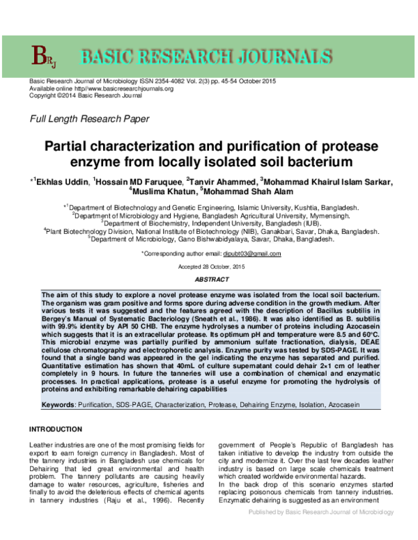 (PDF) Partial characterization and purification of protease enzyme from ...
