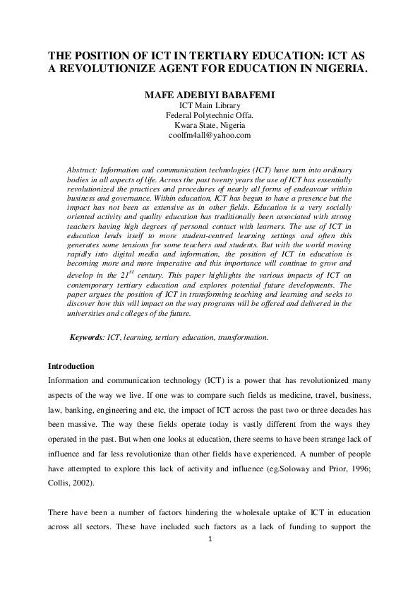 (DOC) THE POSITION OF ICT