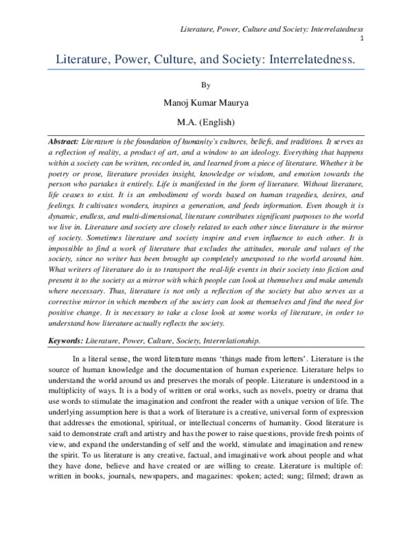(PDF) Literature, Power, Culture, and Society: Interrelatedness
