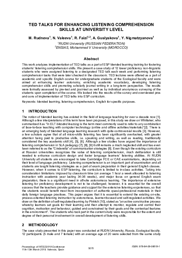 (PDF) TED TALKS FOR ENHANCING LISTENING COMPREHENSION SKILLS AT ...