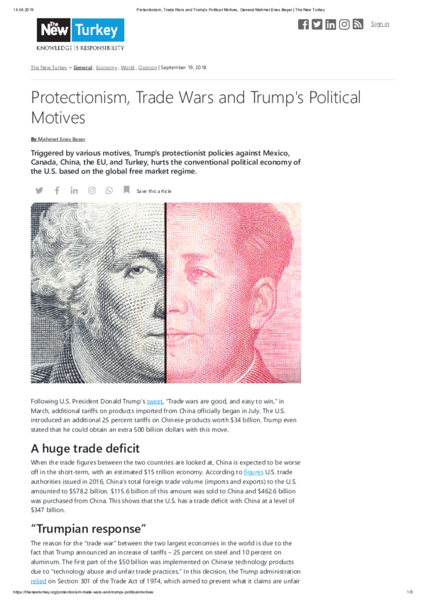 (PDF) Protectionism, Trade Wars and Trump's Political Motives