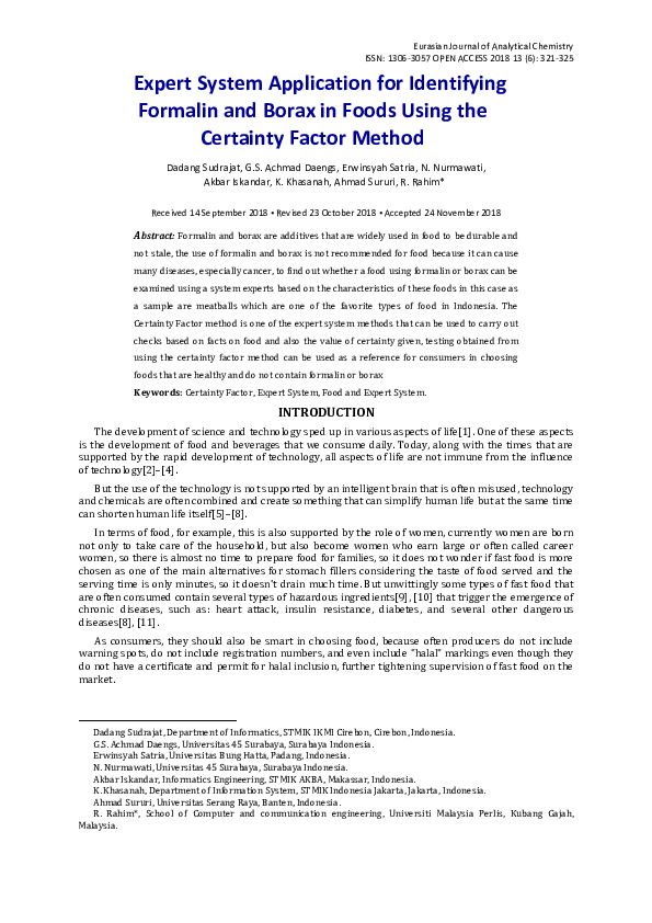 (PDF) Expert system application for identifying formalin and borax in ...