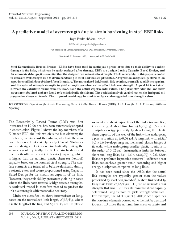 (PDF) A predictive model of overstrength due to strain hardening in ...