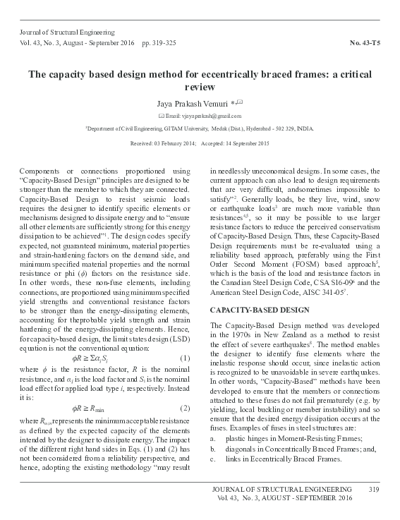 (PDF) The capacity based design method for eccentrically braced frames ...
