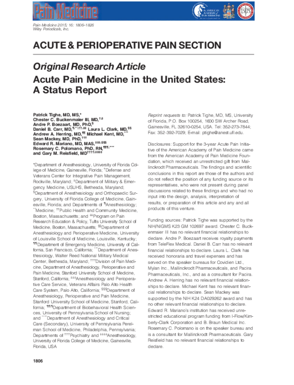 (PDF) ACUTE & PERIOPERATIVE PAIN SECTION Original Research Article ...