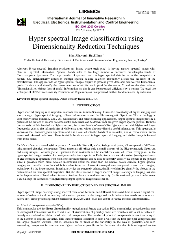 Pdf Hyper Spectral Image Classification Using Dimensionality Reduction Techniques