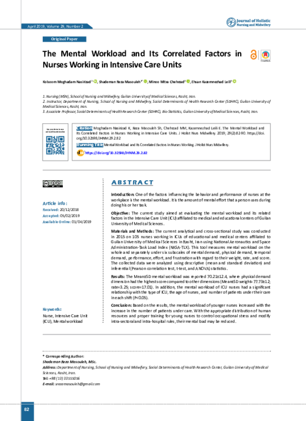 (PDF) The Mental Workload and Its Correlated Factors in Nurses Working ...