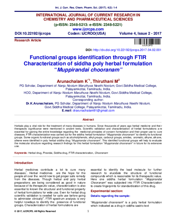 (PDF) Functional groups identification through FTIR of herbal