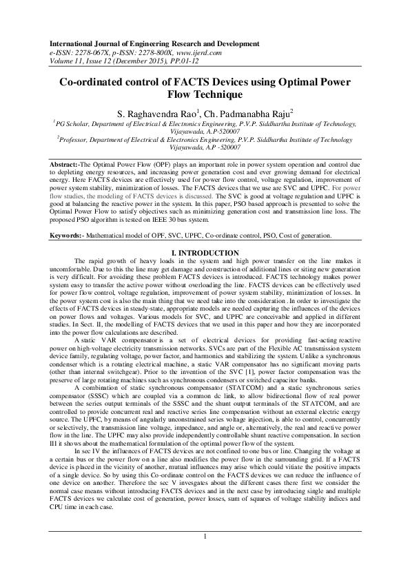 (PDF) Co-ordinated control of FACTS Devices using Optimal Power Flow Technique