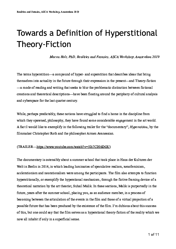 (PDF) Towards a Definition of Hyperstitional Theory-Fiction