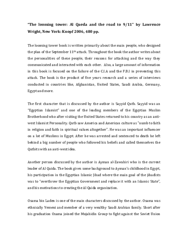 (DOC) A review of The Looming Tower: 9/11 and the road to Alqaeda