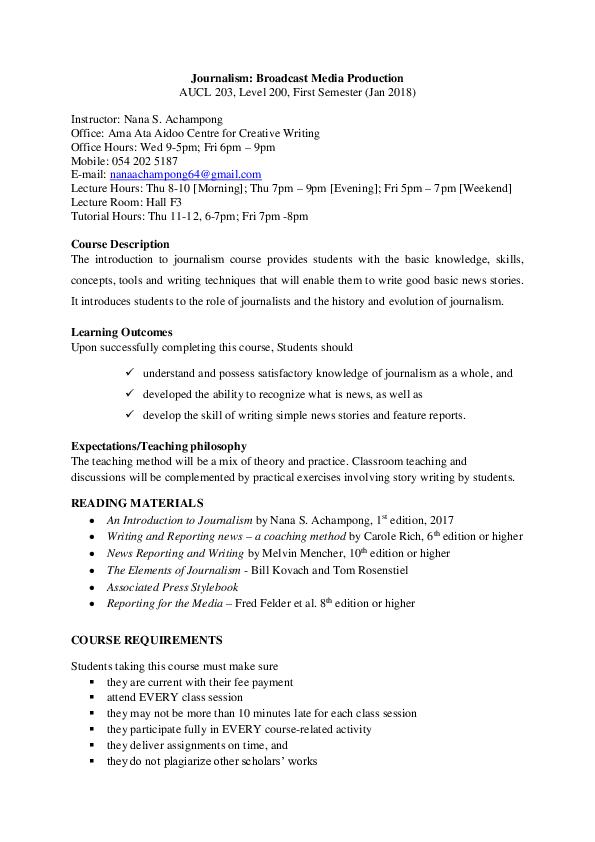 (DOC) AUCL203 Course syllabus with Module outline